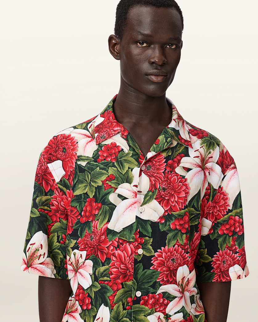 Hokkaido Short Sleeve Linen Blend Shirt Red | ALLSAINTS DE